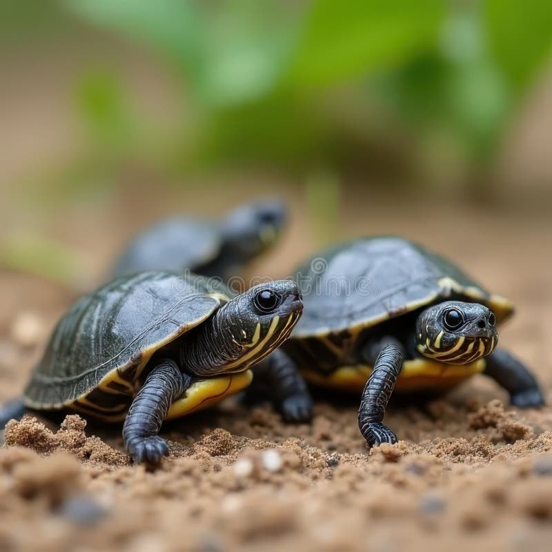 Adorable Baby Turtles Exploring Their Environment Stock Image - Image ...