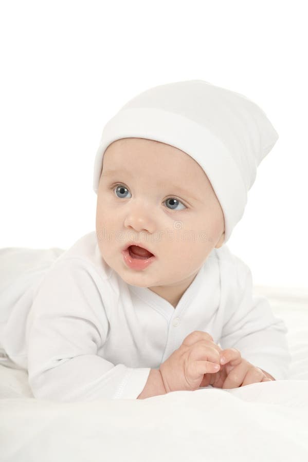 Adorable Baby on White Background Stock Image - Image of childhood ...