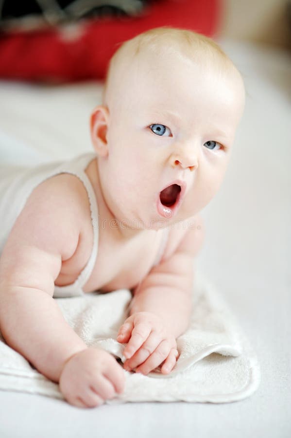 Adorable baby yawning stock photo. Image of blanket, cute - 28898464