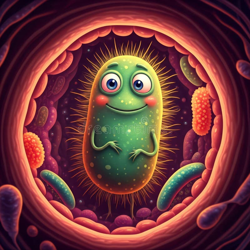 Adorable Bacteria Character Inside Microscopic World with Vibrant ...