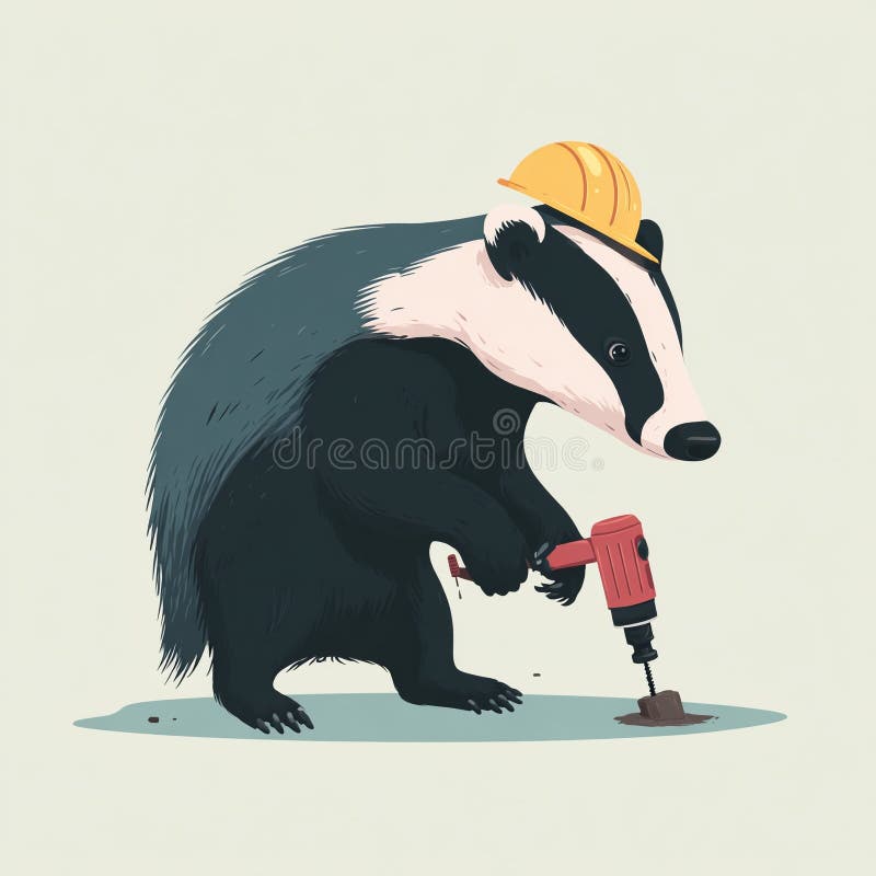 Adorable Badger Architect Flat Design Vector of a Determined Construction Badger Stock ...