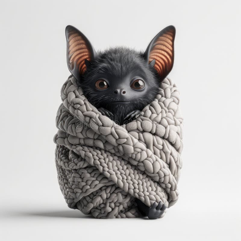 Adorable Bat Cozily Wrapped in a Blanket on White Background ...