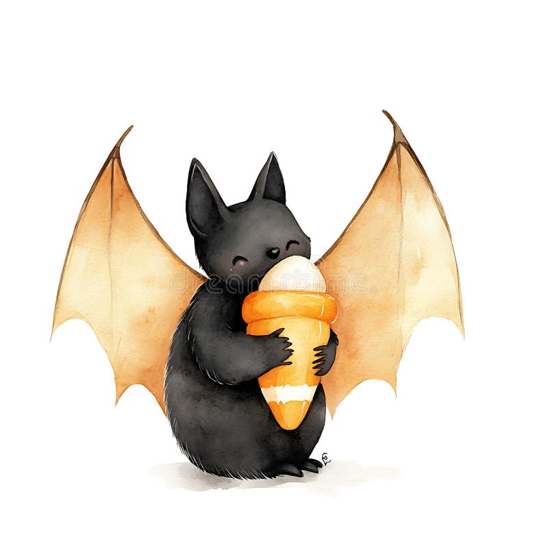 Adorable Bat Enjoys a Delicious Ice Cream Cone Stock Illustration ...