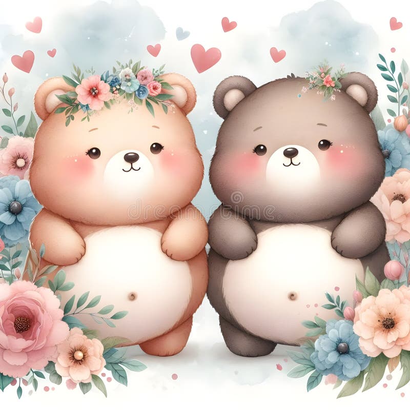 Adorable bear couple stock illustration. Illustration of person - 306733063