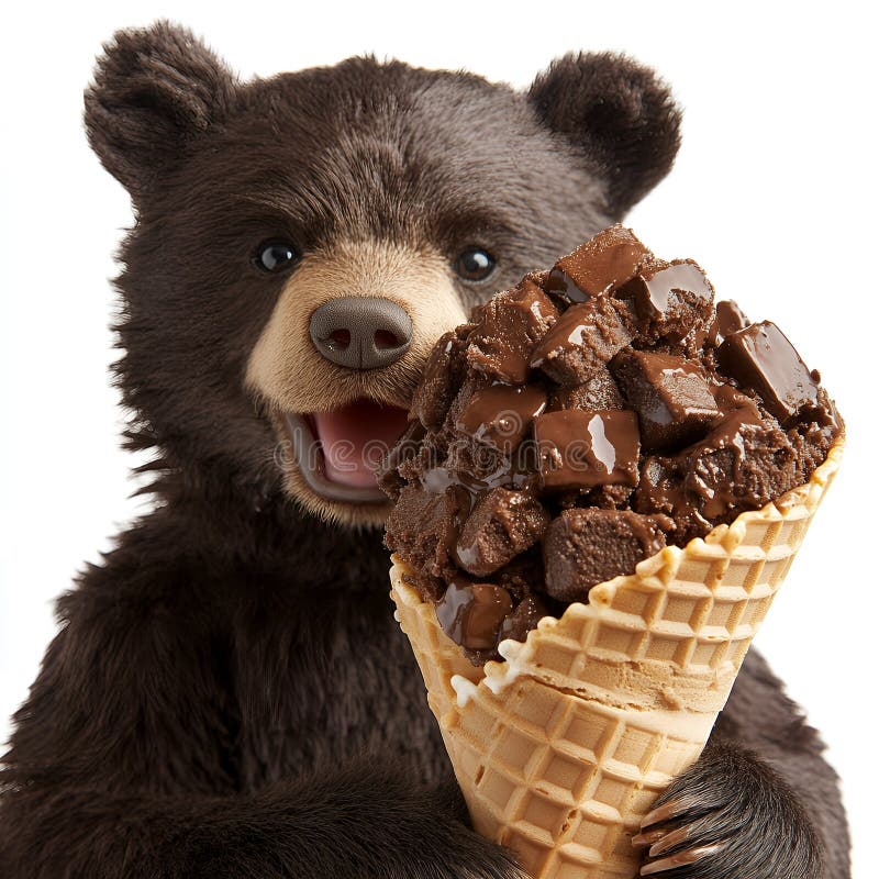 Adorable Bear Cub Holding a Delicious Chocolate Ice Cream Cone Stock ...