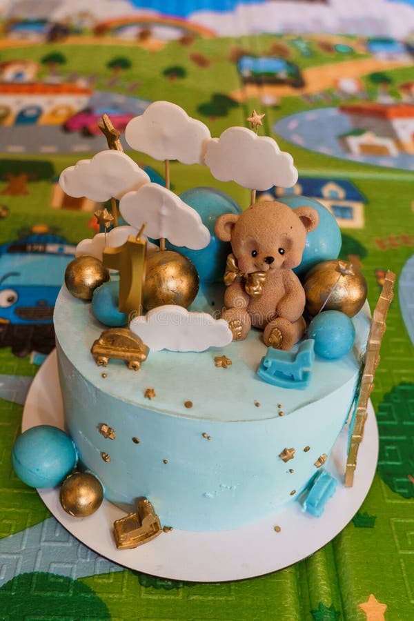 Adorable Bear Themed Birthday Cake with Decorative Elements Stock Photo ...