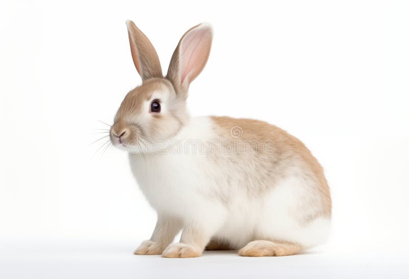 Adorable Beige Rabbit Sitting on White Background Stock Illustration ...