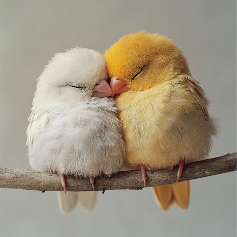 Sleeping Lovebirds on Plain Stick Stock Illustration - Illustration of ...