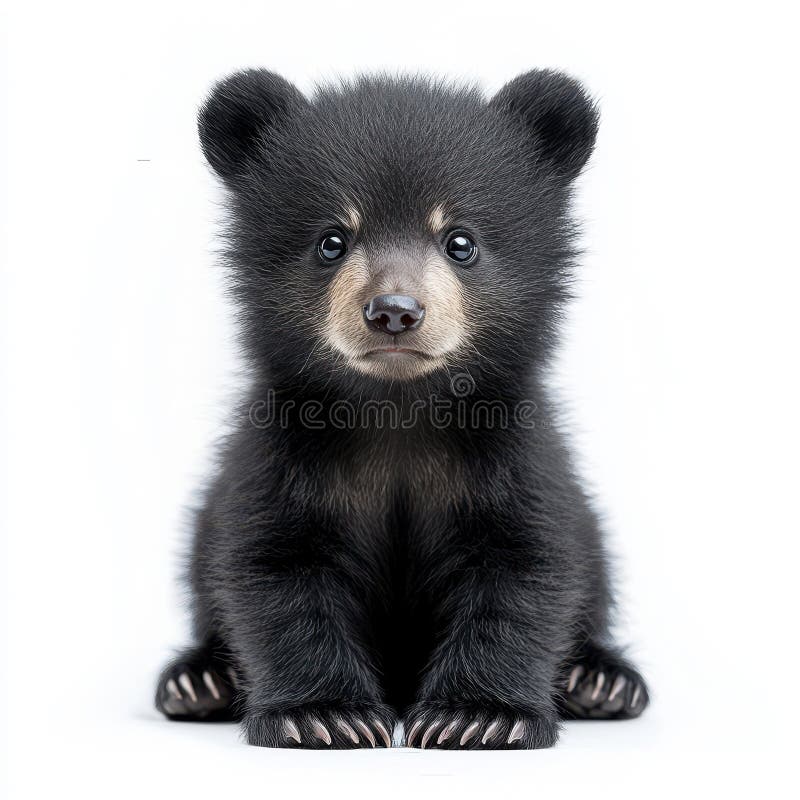 Adorable Black Bear Cub Sitting White Background Stock Illustration ...