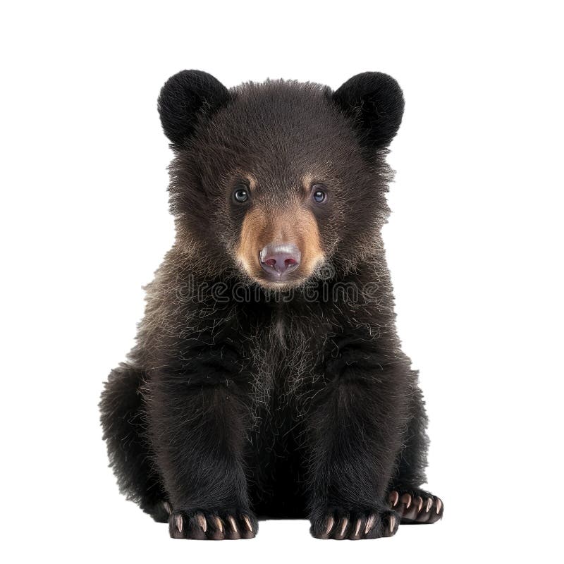 Adorable Black Bear Cub Sitting on White Background Stock Photo - Image ...