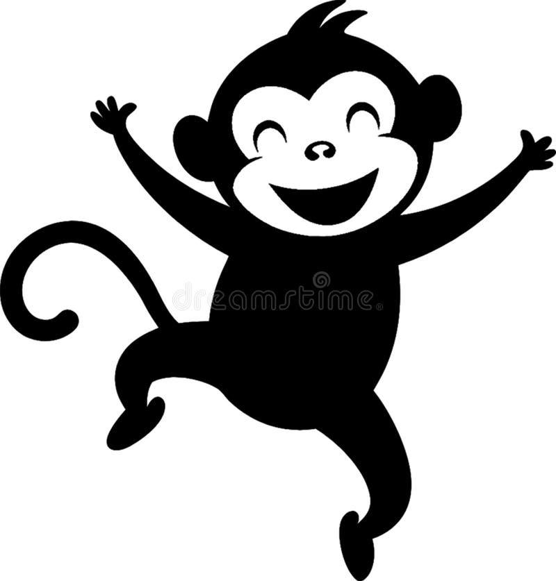Adorable Black Monkey Stencil Clipart Design. Stock Photo - Illustration of stencil, funny ...