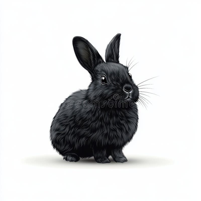 Adorable Black Rabbit Sitting Isolated White Background Stock ...