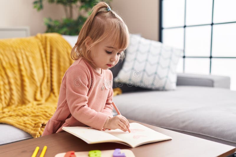 Adorable Blonde Girl Student Writing Notes at Laboratory Classroom ...