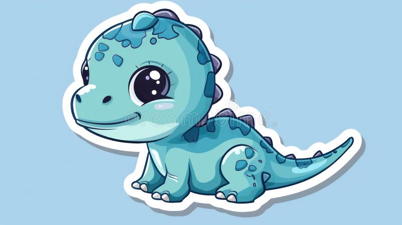 Adorable Blue Baby Dinosaur Illustration with Expressive Eyes Stock ...