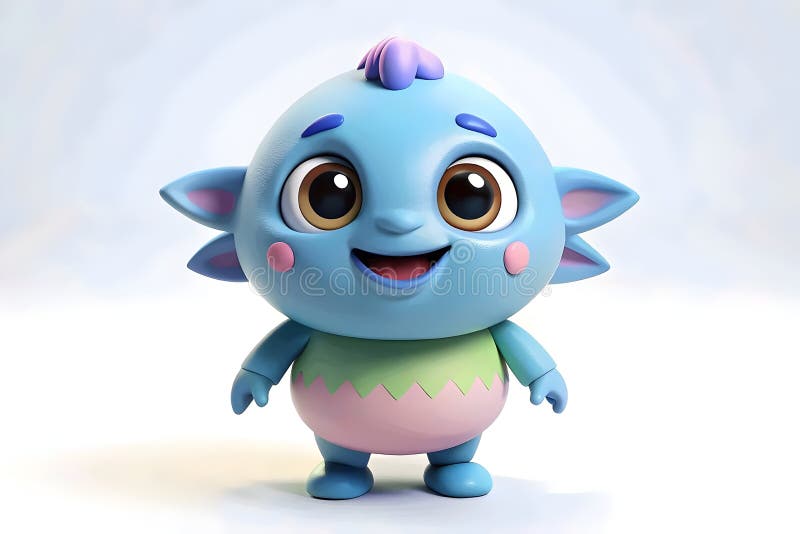 Adorable Blue Cartoon Creature Big Eyes Smiling Cheerful Friendly Stock ...