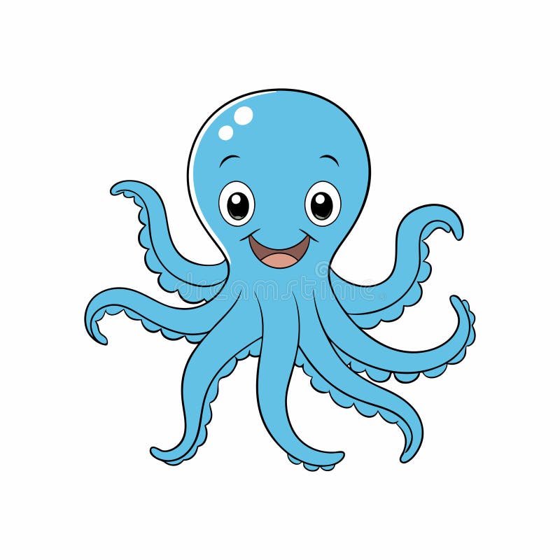Adorable Blue Cartoon Octopus Illustration on White Background Stock ...