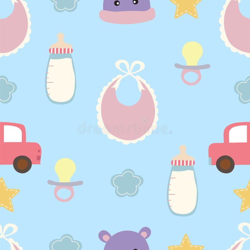 Adorable Blue Seamless Pattern with Pacifier,balloon,duck,nappy and ...