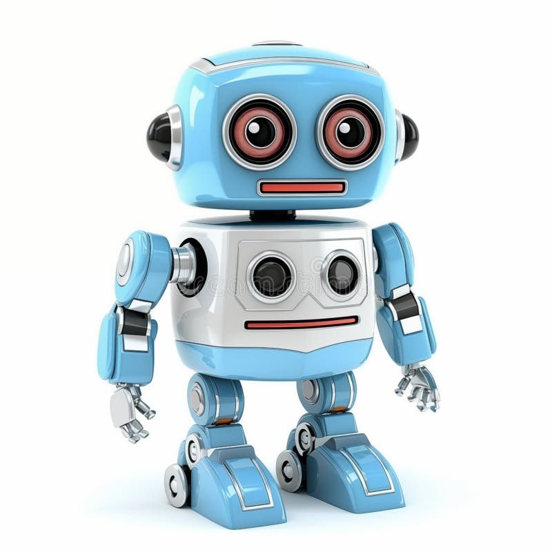 Adorable Blue and White Toy Robot with Big Eyes and Small Body Standing ... Adorable Blue and White Toy Robot with Big Eyes and Small Body Standing ...