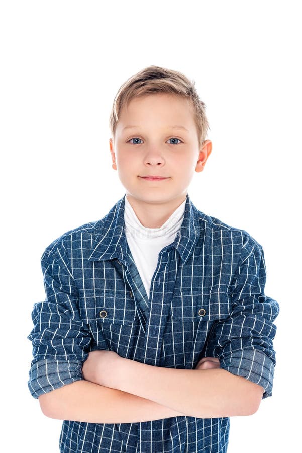 Adorable Boy in Casual Clothes with Crossed Arms Isolated on White ... Adorable Boy in Casual Clothes with Crossed Arms Isolated on White ...