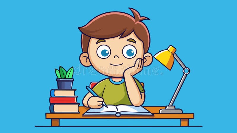 Adorable Boy Contemplating Classroom Tasks Vector Art Inspiration Stock ...