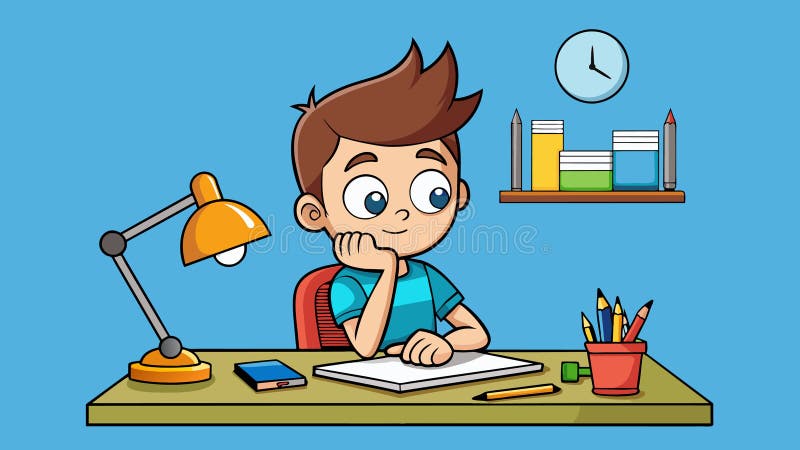 Adorable Boy Contemplating Classroom Tasks Vector Art Inspiration Stock ...