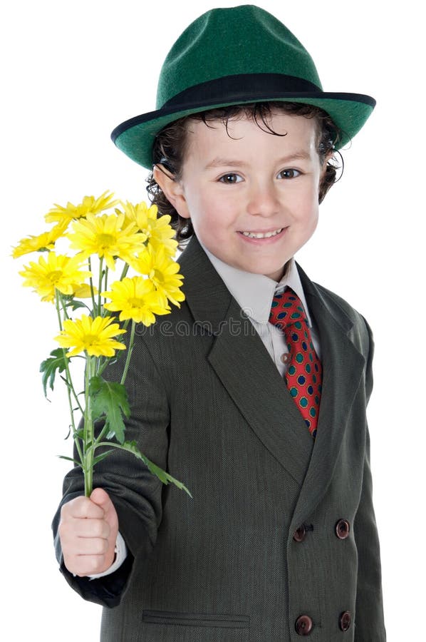 Adorable boy with flowers stock photo. Image of child - 3385256