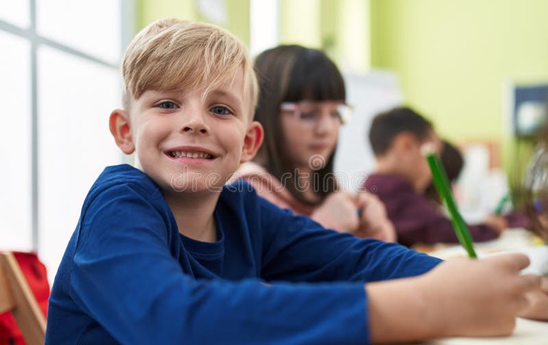 Adorable Hispanic Girl Student Smiling Confident Standing at Classroom ...
