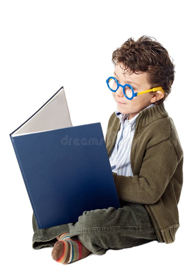 Adorable Boy Reading a Book Stock Image - Image of child, caucasian ...