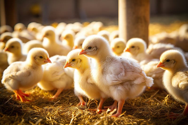 Adorable Brood a Charming Group of Chicks on a Thriving Broilers Farm ...