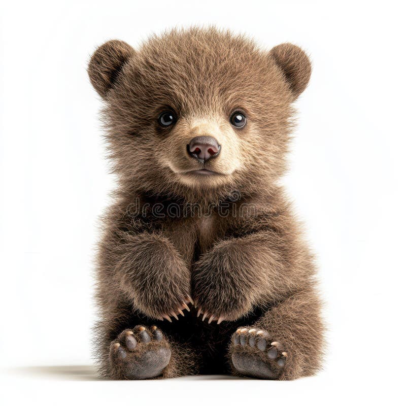 Adorable Brown Bear Cub Sitting White Background Stock Illustration ...