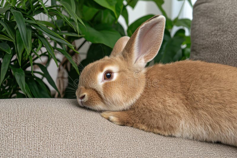 Adorable Brown Bunny Rabbit Resting on a Couch Stock Illustration ...