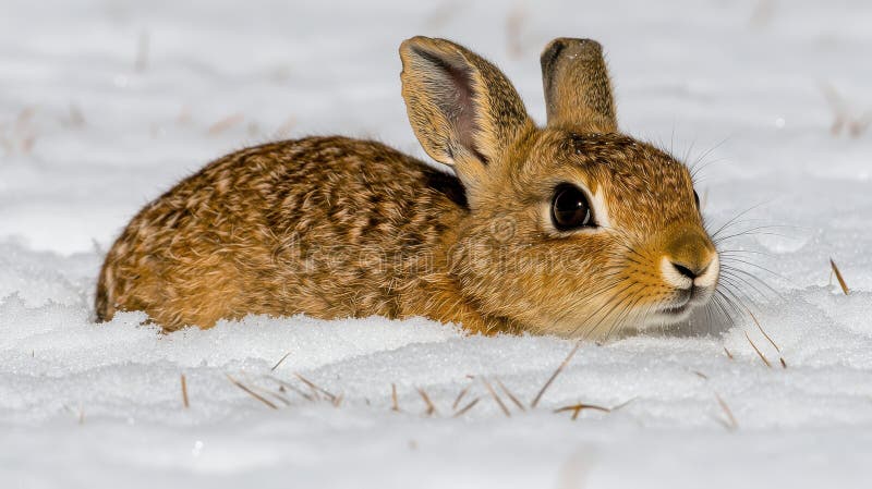 Adorable Brown Bunny Rabbit in the Snow Stock Illustration ...
