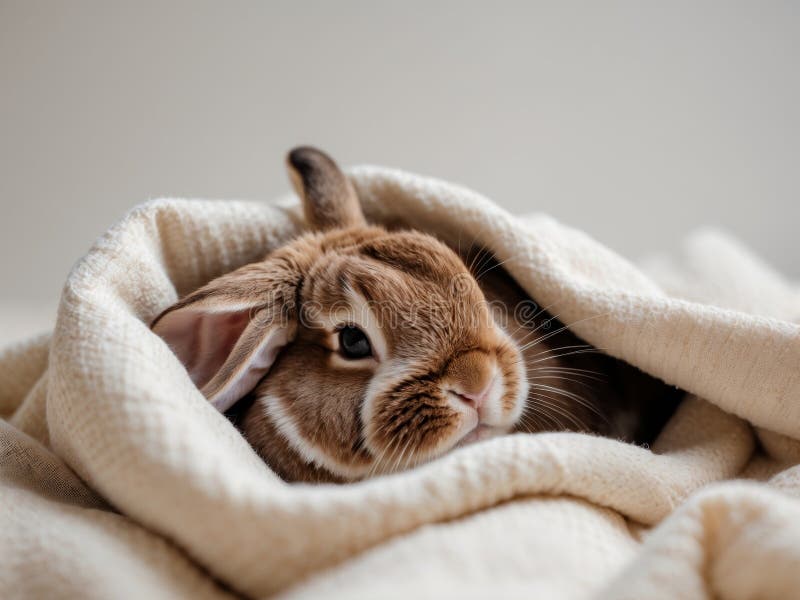 Adorable Brown Bunny Snuggling in a Cozy Blanket Stock Photo - Image of ...