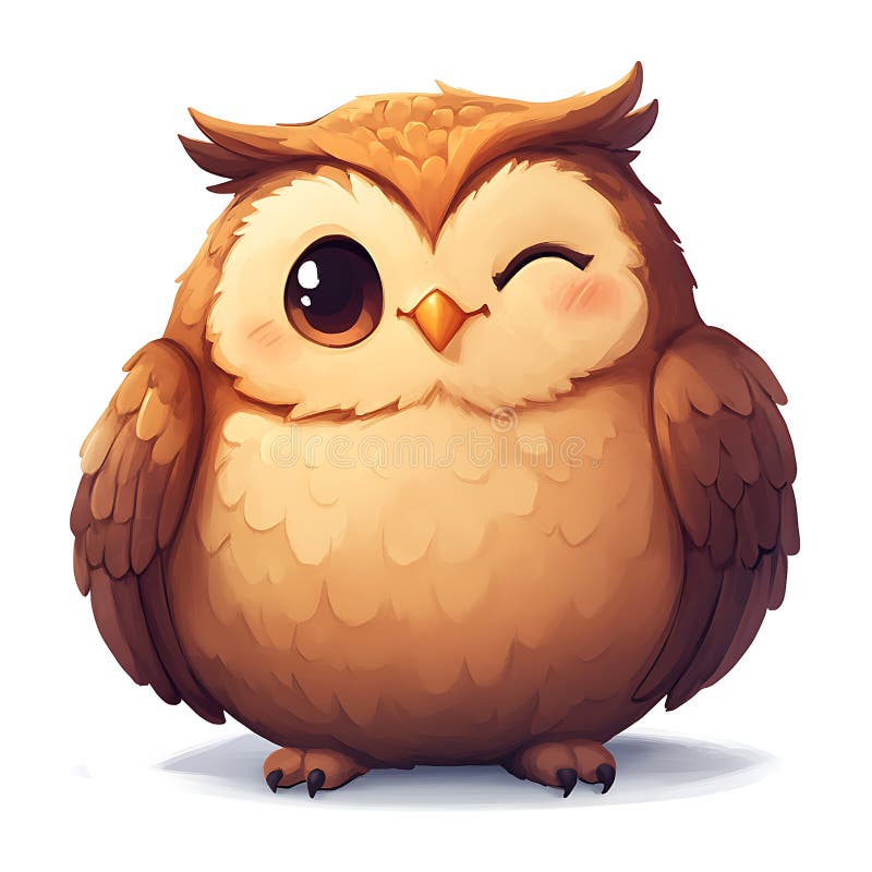 Adorable Brown Cartoon Owl Winking, Digital Illustration Stock ...