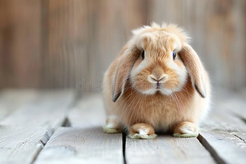 Adorable Brown Eared Rabbit Sitting on Wooden Surface Stock ...
