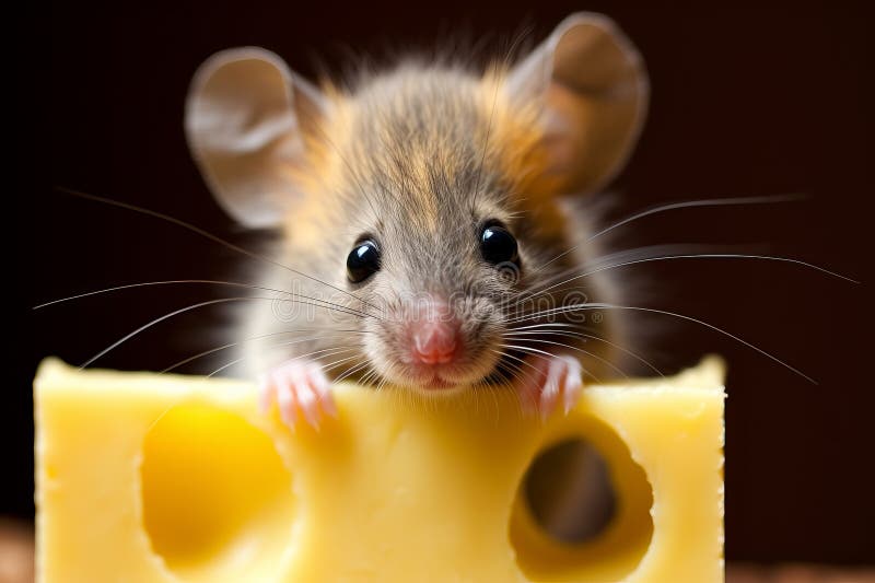 Adorable Brown Mouse Nibbling on a Piece of Cheese in a Cozy, Rustic ...