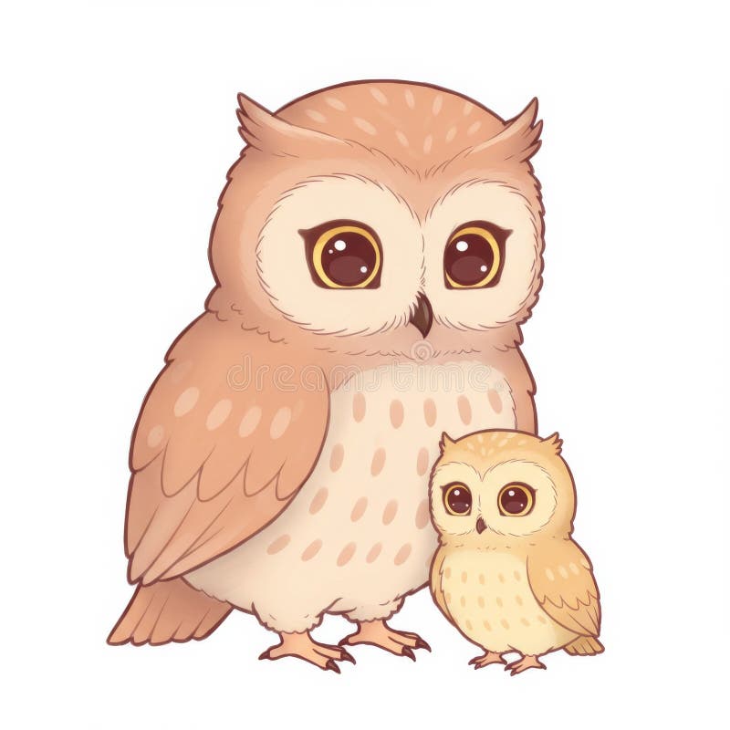 Adorable Brown Owl and Owlet Illustration Stock Illustration ...