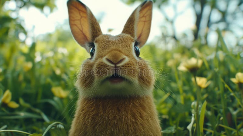 Adorable Brown Rabbit in a Lush Green Garden Stock Illustration ...