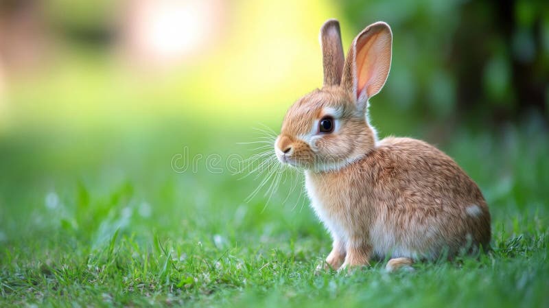 Adorable Brown Rabbit Sitting in Green Grass Stock Illustration ...
