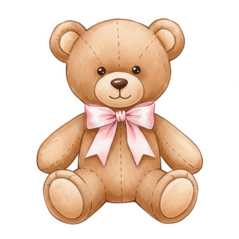 Adorable Brown Teddy Bear with Pink Bow Stock Illustration ...