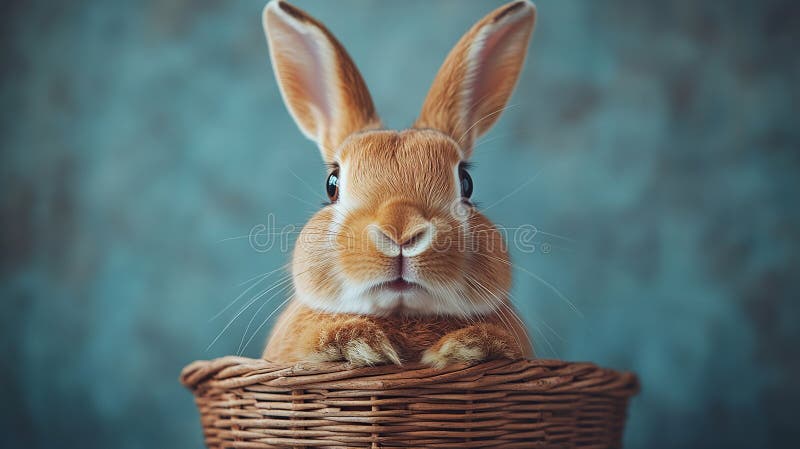 Adorable bunny in a basket stock illustration. Illustration of surprise ...