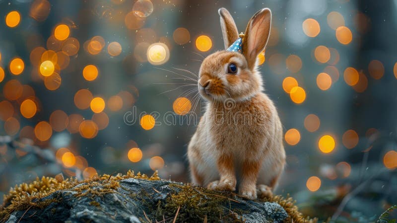 Adorable Bunny with Bokeh Lights - Generative Ai Stock Illustration ...