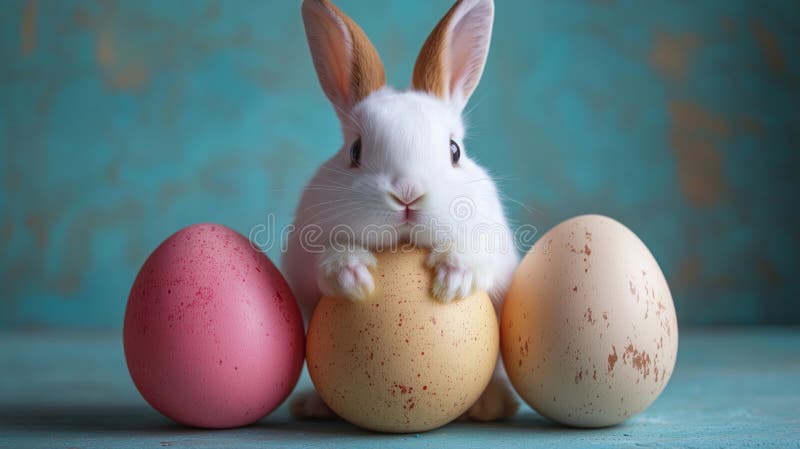 Adorable Bunny with Colorful Easter Eggs in Playful Arrangement Stock ...