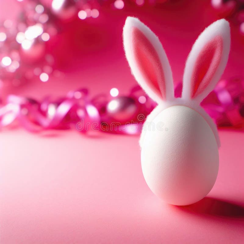 Cute Bunny Ears Placed on Plain Easter Egg, Set Against Pink Background ...