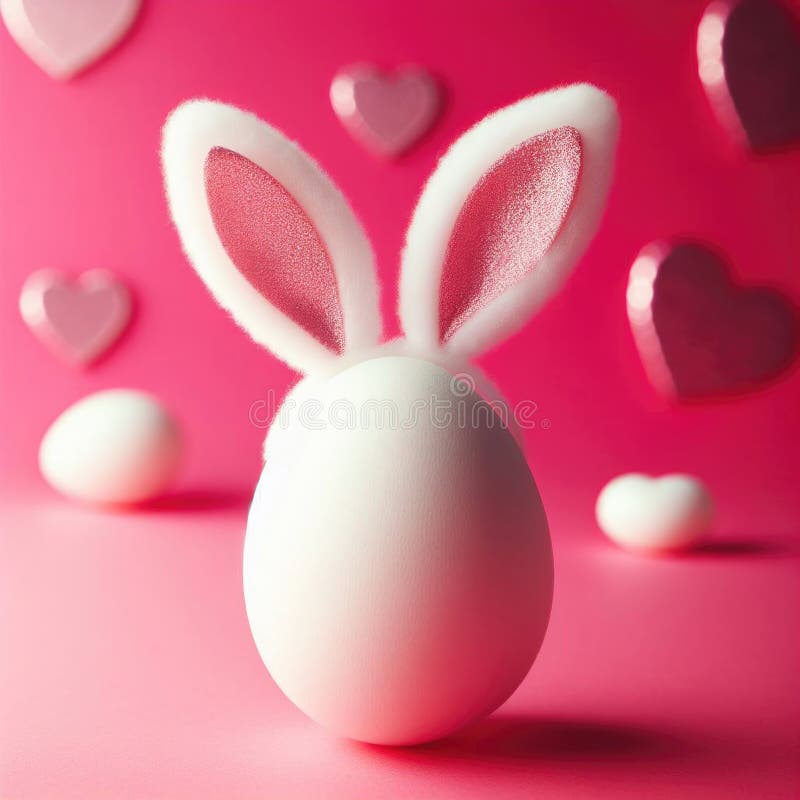 Cute Bunny Ears Placed on Plain Easter Egg, Set Against Pink Background ...
