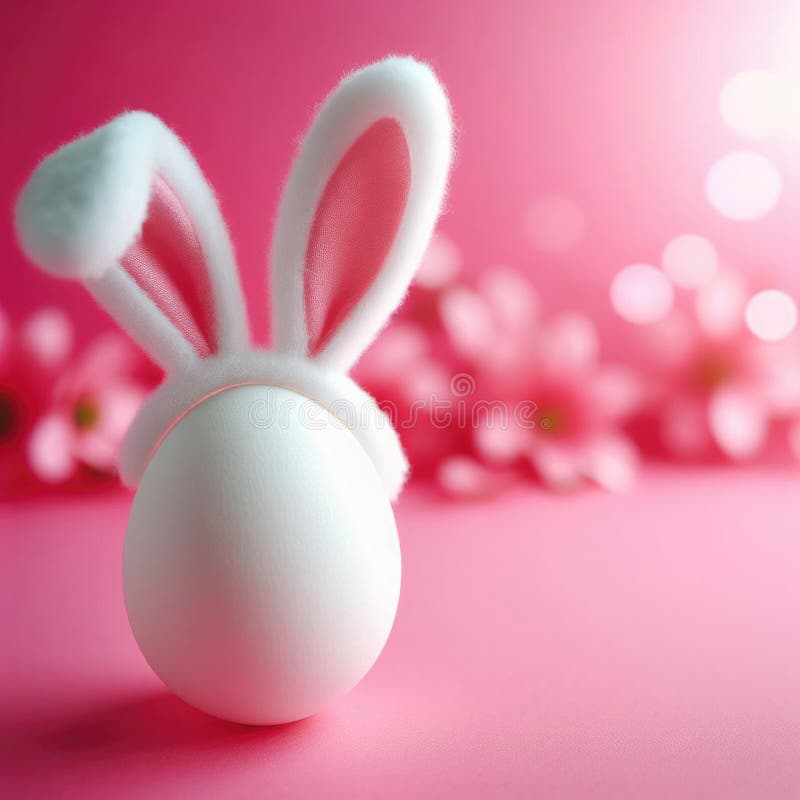 Cute Bunny Ears Placed on Plain Easter Egg, Set Against Pink Background ...