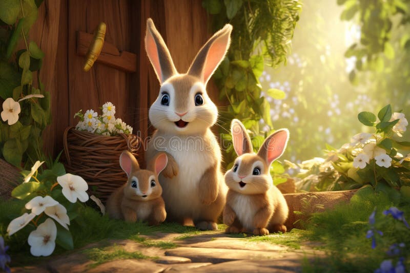 Adorable Bunny Family Enjoying a Day of Stock Illustration ...