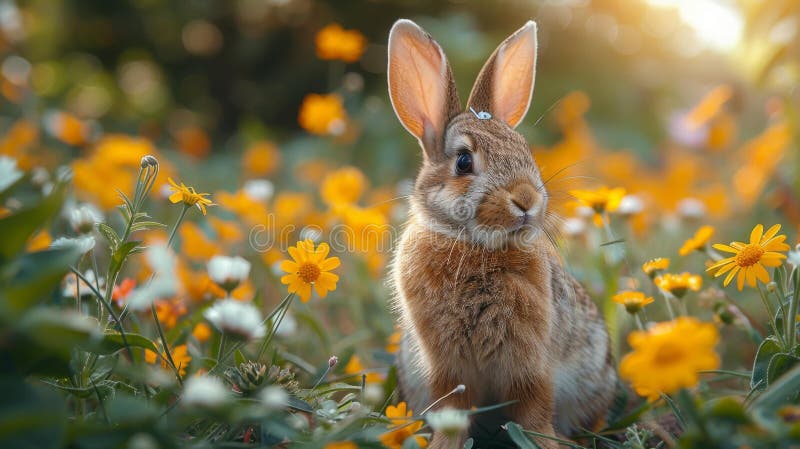 Adorable Bunny in a Field of Flowers - Generative Ai Stock Illustration ...