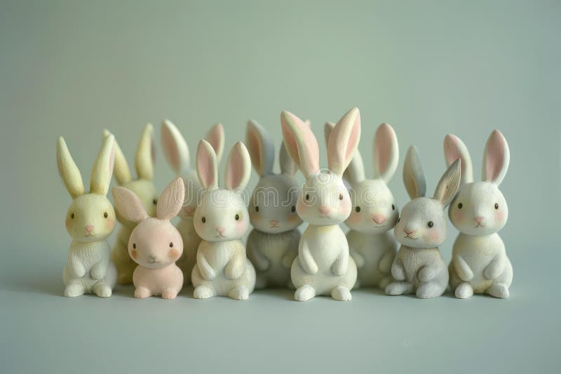 Adorable Bunny Figurines Collection on Soft Background Stock Photo ...