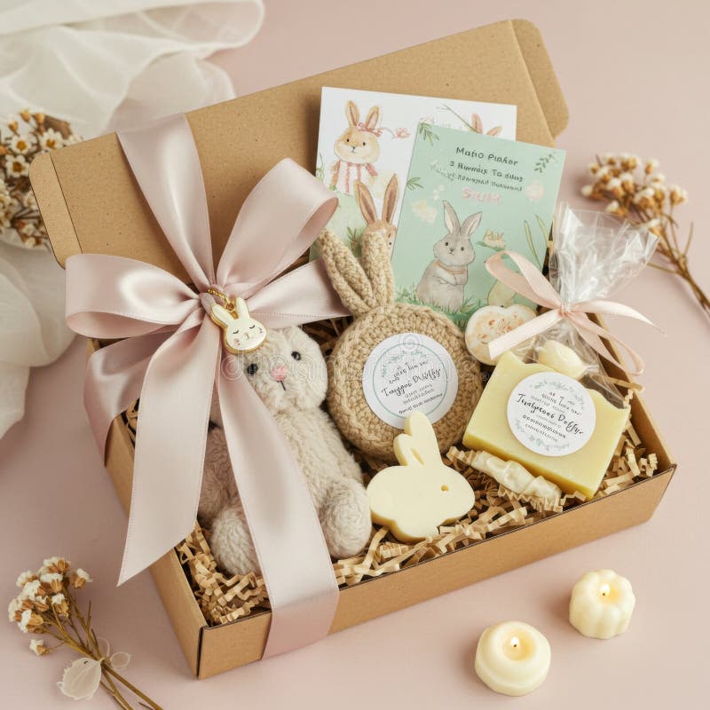 Adorable Bunny Gift Set in Pastel Colors Stock Illustration ...